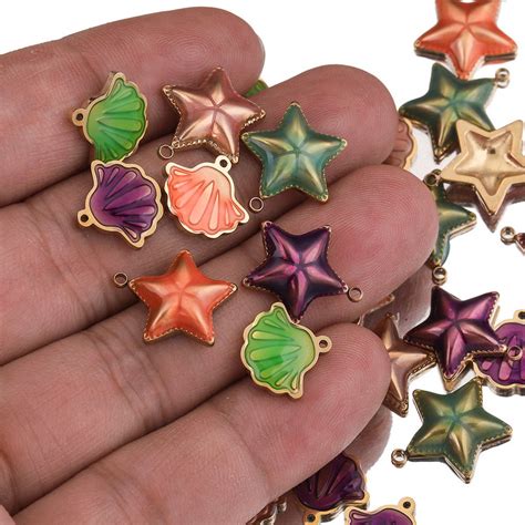 Badu Bg 5 бр Емайл капещо масло Морска черупка Морска звезда Висулка от неръждаема стомана