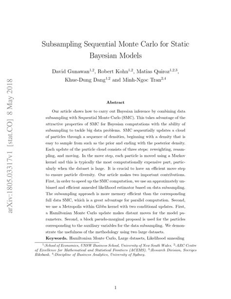 Subsampling Sequential Monte Carlo For Static Bayesian Models Deepai