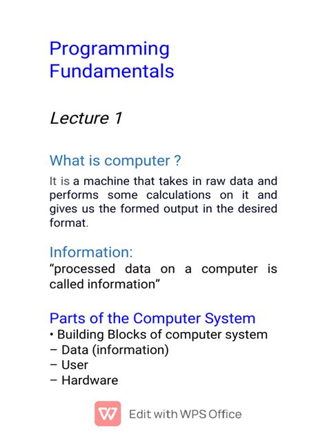 programming fundamentals 1st pdf computer data storage read only