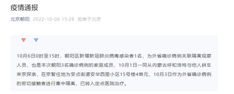 北京朝阳新增1例本土感染者，为外省确诊病例关联隔离观察人员北京时间