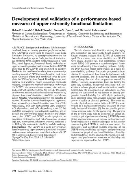 Pdf Development And Validation Of A Performance Based Measure Of Upper Extremity Functional