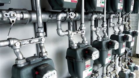 Gas Meters And Pipe Natural Gas Wall Metal Control Stock Image Image