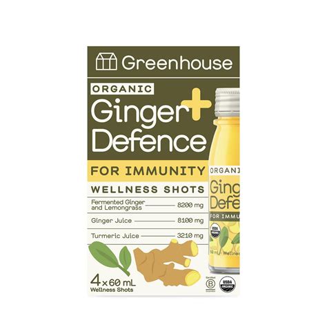 Greenhouse Ginger Defence For Immunity Wellness Shots 4 Pack 4 X 60