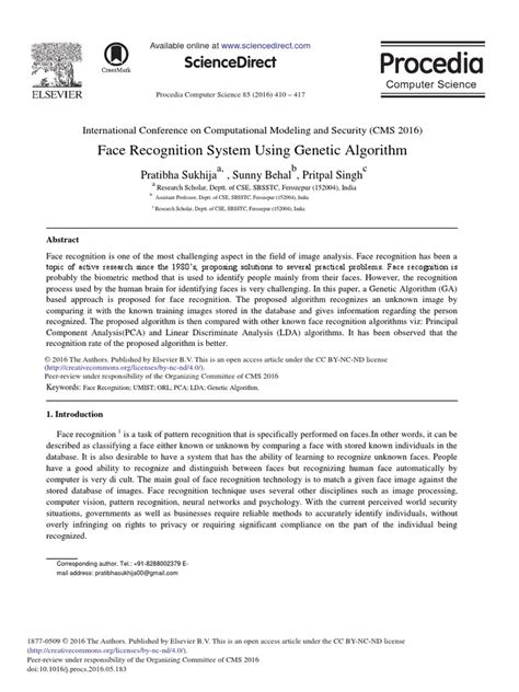 Face Recognition System Using Genetic Algorithm Pdf Genetic Algorithm Principal Component