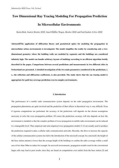 Pdf Two Dimensional Ray Tracing Modeling For Propagation In Microcellular Environments