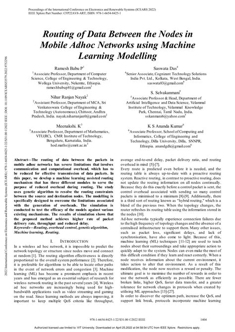 Pdf Routing Of Data Between The Nodes In Mobile Adhoc Networks Using Machine Learning Modelling