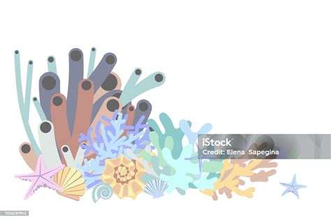 수중 풍경 화려한 산호 스폰지 조개 불가사리와 암초 설계를 위한 공간을 복사합니다 만화 스타일 만화에 대한 스톡 벡터 아트 및 기타 이미지 Istock
