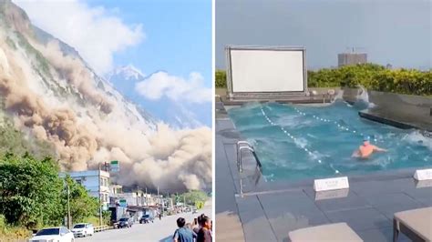 Taiwan Videos Capture Moment Earthquake Struck With Huge Landslide And Shaking Bridge World