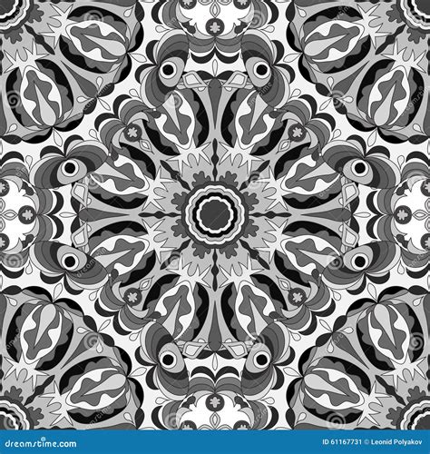 Monochrome Seamless Pattern Vintage Elements Stock Vector