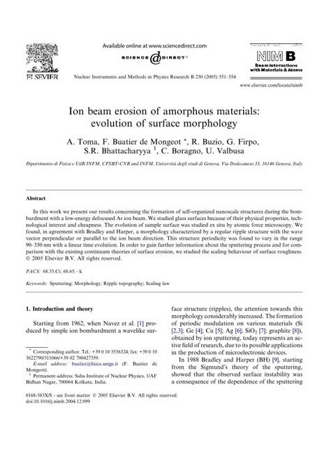 Pdf Ion Beam Erosion Of Amorphous Materials Evolution Of Surface