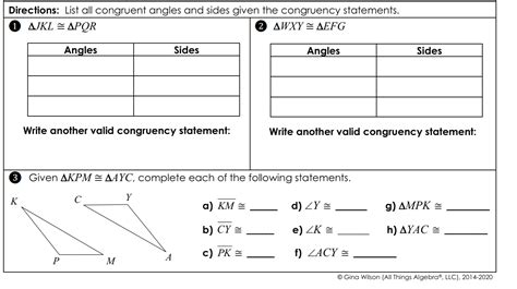 Directions List All Congruent Angles And Sides Given The Congruency Stat