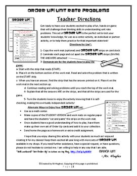 Unit Rate Problems Order Up Build It Up By Created By MrHughes