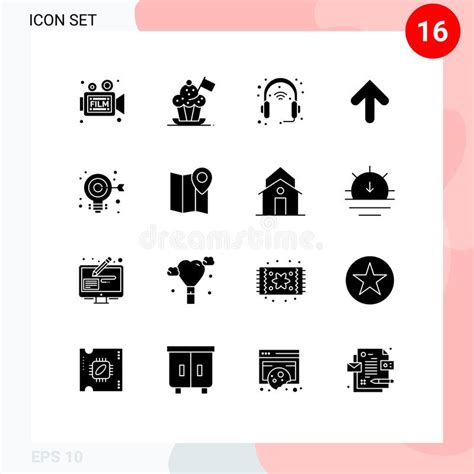 Modern Set Of 16 Solid Glyphs And Symbols Such As Up Arrow Cooker Hat Set Head Stock Vector