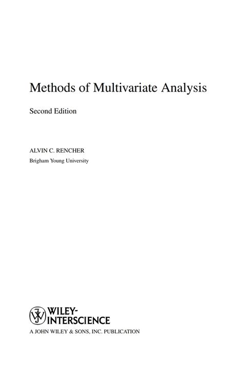 Methods Of Multivariate Analysis 2nd Edition Premiumjs Store