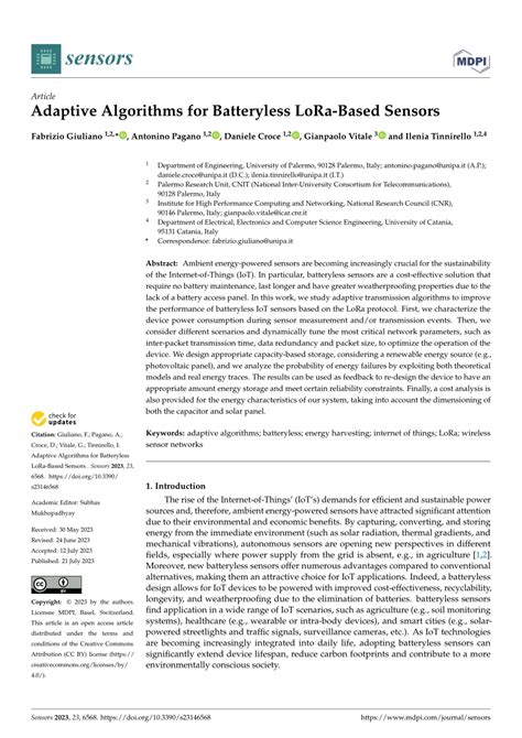 Pdf Adaptive Algorithms For Batteryless Lora Based Sensors