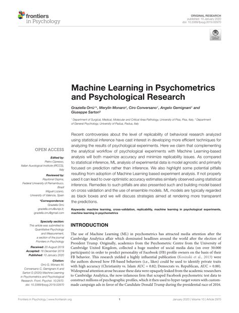 Pdf Machine Learning In Psychometrics And Psychological Research