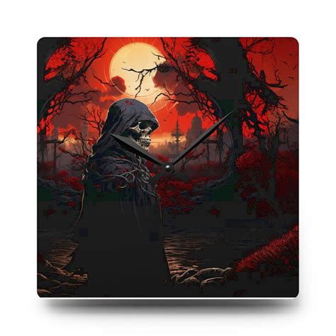Grim Reaper Clock Eerie Design With Standing Reaper And Skull Etsy