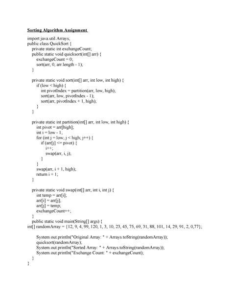 Assignment Explanation Sorting Algorithm Assignment Import Java Util