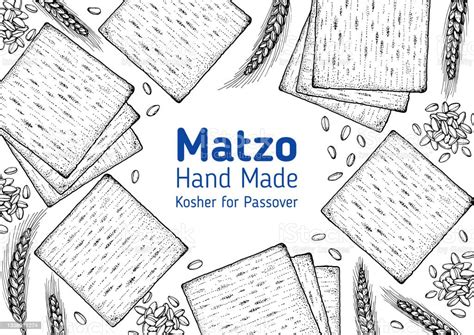 마조 요리와 마조 스케치 일러스트에 대한 재료 중동 요리 프레임 전통적인 유월절 음식 디자인 요소 손으로 그린 메뉴 및 패키지 디자인 유대인 음식 크래커에 대한 스톡 벡터