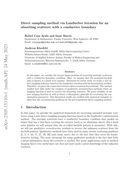 Pdf Direct Sampling Method Via Landweber Iteration For An Absorbing