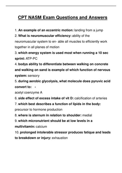 Cpt Nasm Exam 2024 Questions And Answers Nasm Stuvia Us