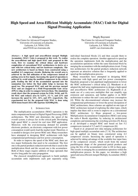 pdf high speed and area efficient multiply accumulate mac unit for digital signal prossing