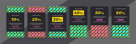 소셜 미디어 모바일 앱 스토리에 대한 현대 판매 및 할인 프로모션 배경 세트 기하학적 패턴의 어두운 수직 홍보 웹 배너 간단한 벡터 편집 가능한 배경 Eps 10 가격에