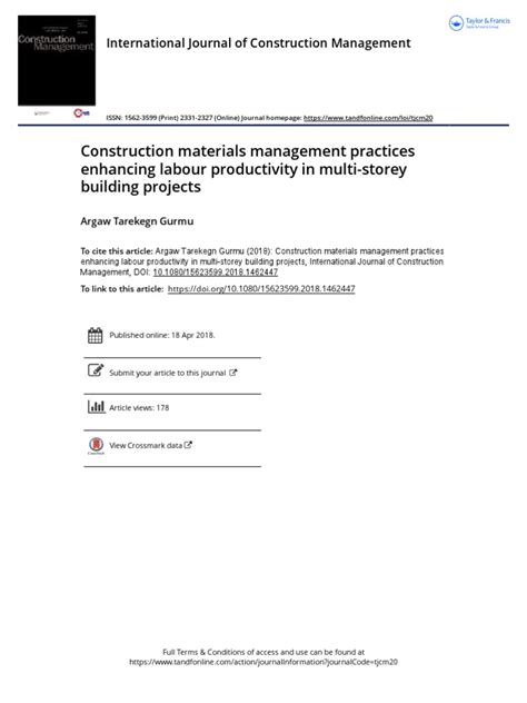 Construction Materials Management Practices Enhancing Labour Productivity In Multi Storey