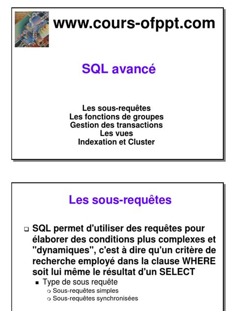 Cours Complet Sgbd Sql Avance Pdf Index De Base De Données Sql