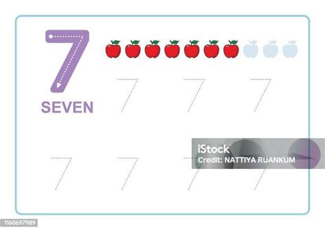 숫자 추적 및 쓰기 트레이싱 워크 시트 유치원 학습 번호와 애플 클립 아트 계산 워크 시트 무료 필기 벡터 일러스트 건강관리와 의술에 대한 스톡 벡터 아트 및 기타 이미지