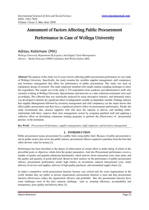 Pdf Factors Affecting Public Procurement Performance In Case Of Wollega University