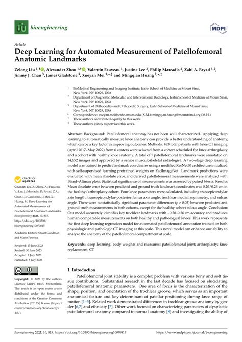 Pdf Deep Learning For Automated Measurement Of Patellofemoral