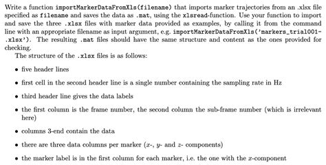Write A Function Importmarkerdatafromxls Filename