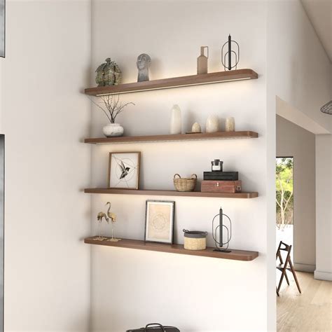 Walnut Radius Led Lighted Floating Shelf Bar Shelves Recessed Light Strips Etsy Walnut