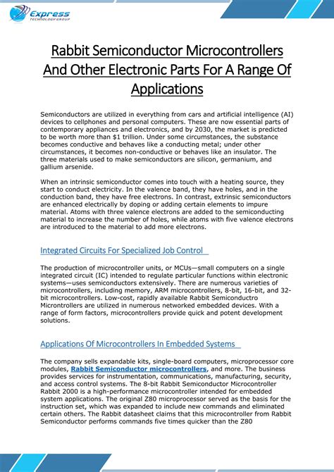 Rabbit Semiconductor Microcontrollers And Other Electronic Parts For A