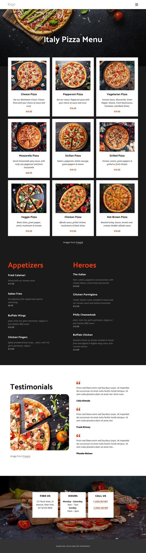 Our Pizza Menu CSS Template By Nicepage
