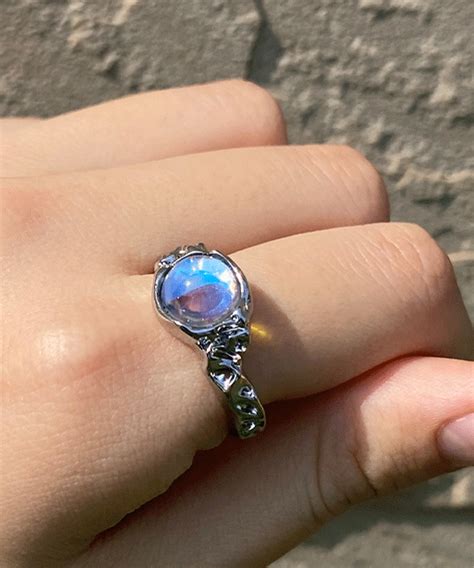 영롱 오로라 문스톤 키치 유리구슬 오픈 반지 에이블리