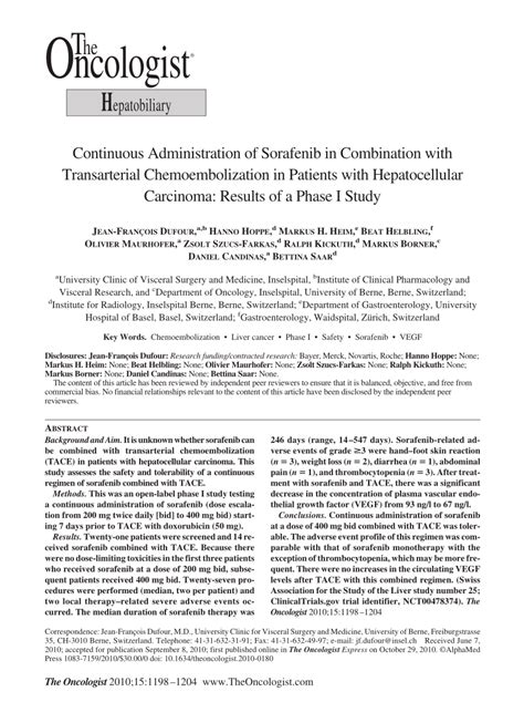 Pdf Continuous Administration Of Sorafenib In Combination With Transarterial Chemoembolization