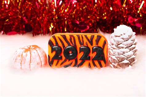 크리스마스와 새해 장식 소나무 콘 만다린 2022 가벼운 배경 수제 새해 비누 자마스 장난감 홀리데이 컨셉 선물 수제 비누 2022년에 대한 스톡 사진 및 기타 이미지