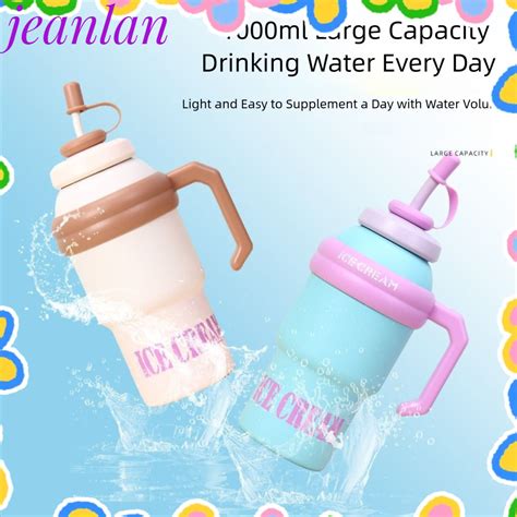 เจแลน ถ้วยสูญญากาศ กระติกน้ําเก็บความร้อนสแตนเลส316แบบพกพาพร้อมหลอดพร้อมหูหิ้ว1000มล ถ้วยชา