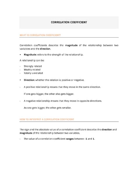 Correlation Coefficient Docsity