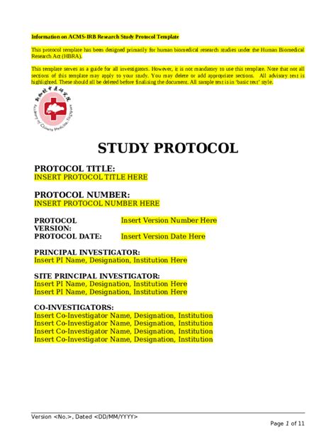 Protocol Templates And S Doc Template Pdffiller