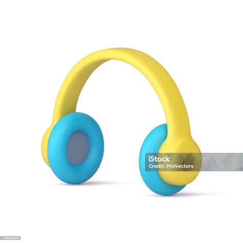 헤드폰 파란색 어쿠스틱 휴대용 액세서리 음악 듣기 3d 아이콘 현실적인 벡터 그림 3차원 형태에 대한 스톡 벡터 아트 및 기타 이미지 3차원 형태 Dj 개인 장식품