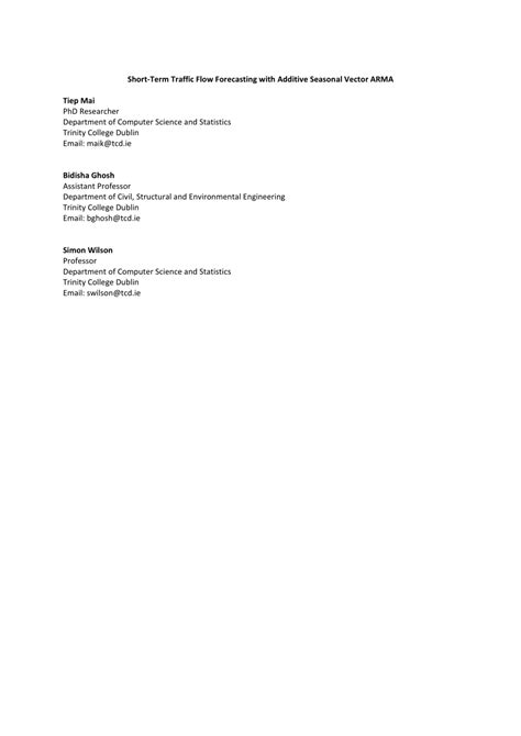 Pdf Short Term Traffic Flow Forecasting With Auto Regressive Moving Average Models