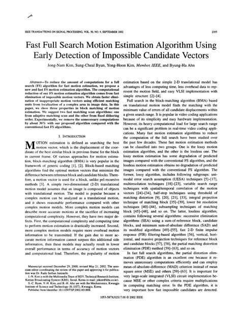 Pdf Fast Full Search Motion Estimation Algorithm Using Early