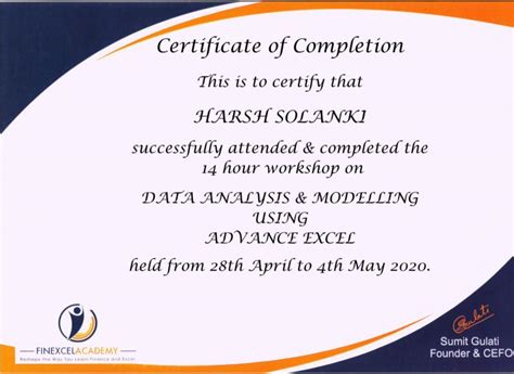 Harsh Solanki On Linkedin Completed Course On Advance Excel Thank You