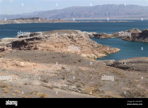 Scenic View Of An Arid Landscape With A Blue Lake In Lake Mead National Recreation Area Nevada