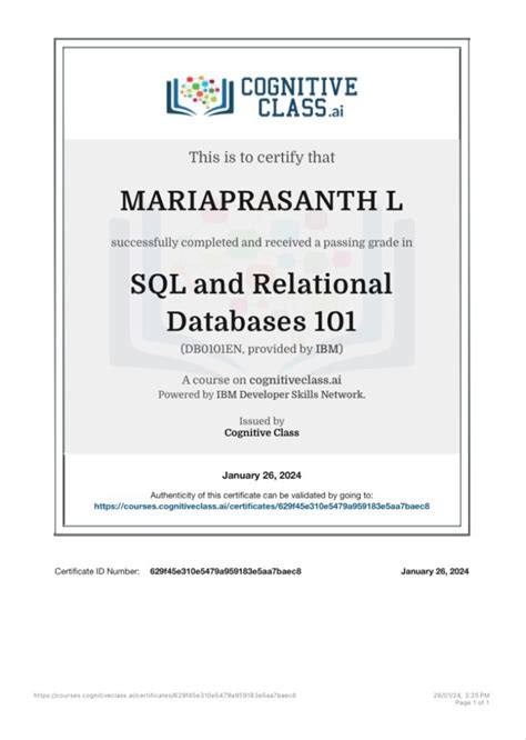 Maria Prasanth L On Linkedin Sqlcertification Ibm Ibmdeveloper Onlinecertification