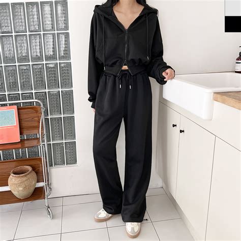 여자크롭후드집업 스트링와이드팬츠세트 에이블리