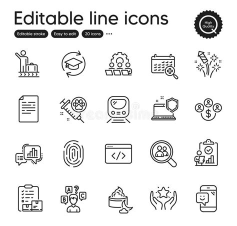 Set Of Business Outline Icons Contains Icons As Night Cream Fingerprint And Fireworks Rocket